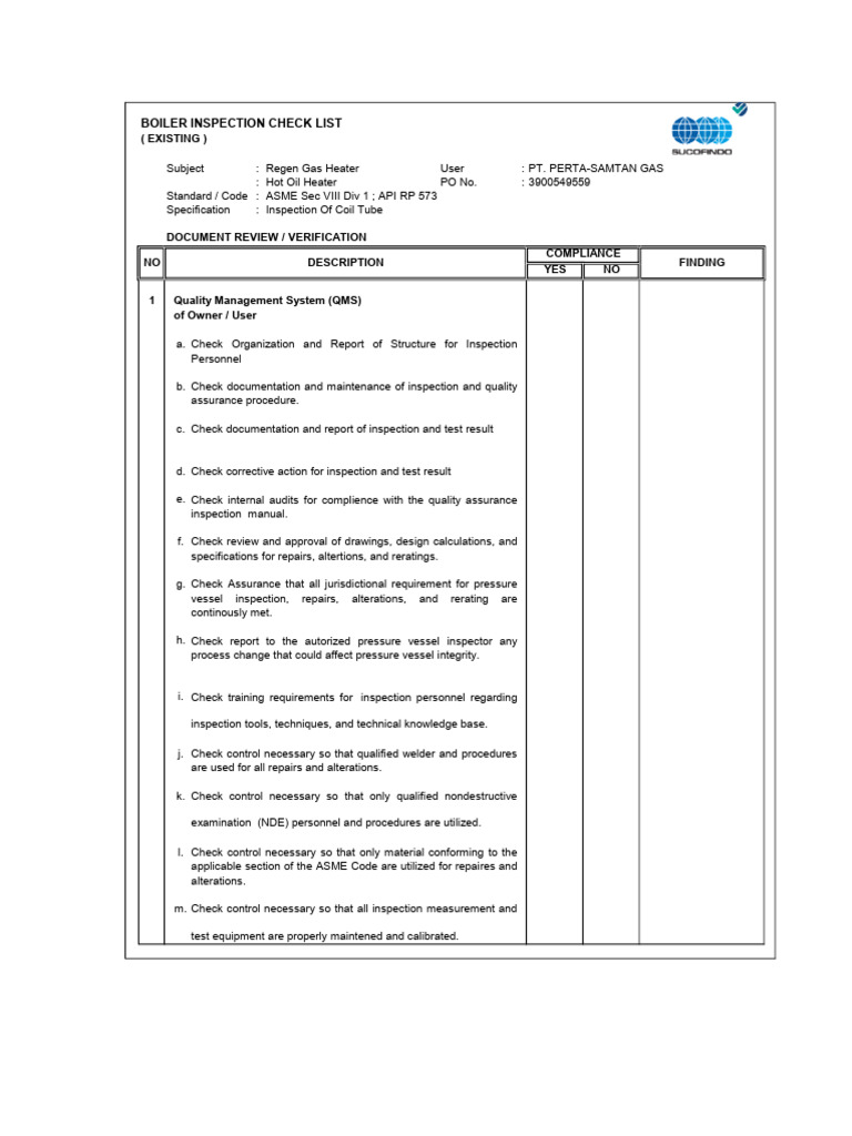 Boiler Inspection Checklist Overview | PDF | Nondestructive Testing ...