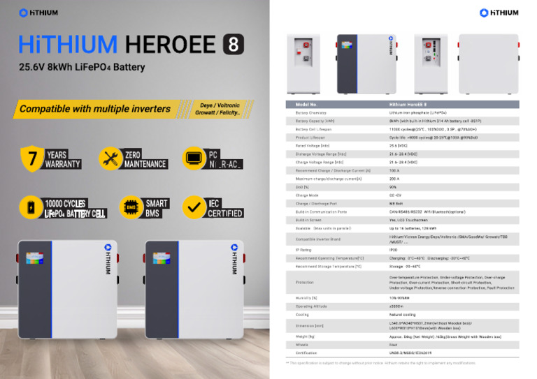 Hithium HeroEE 8 Battery Specifications | PDF | Electric Power ...
