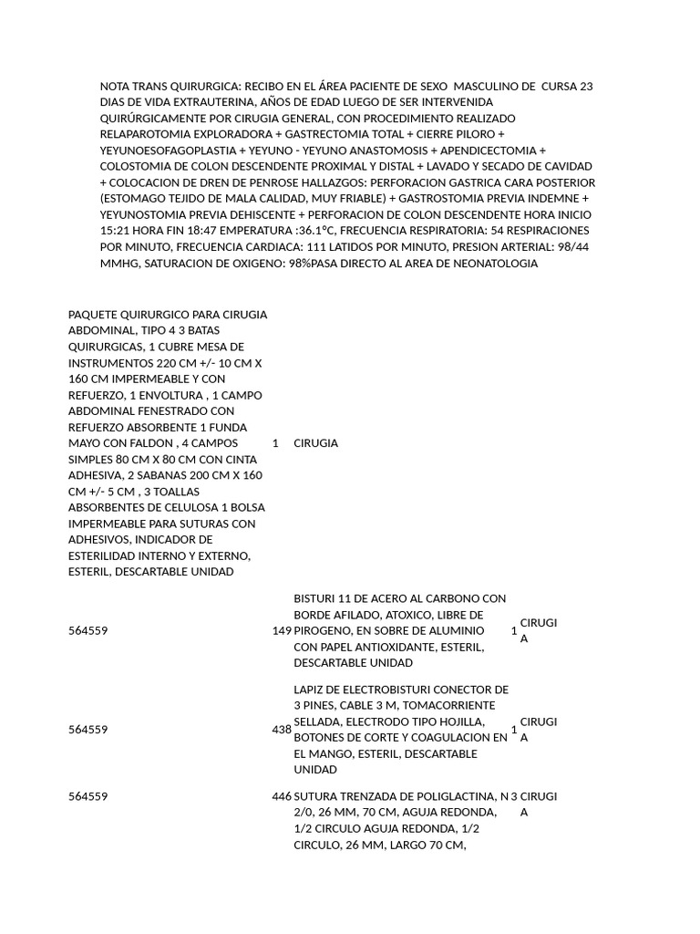 Nota Trans Quirurgica | PDF