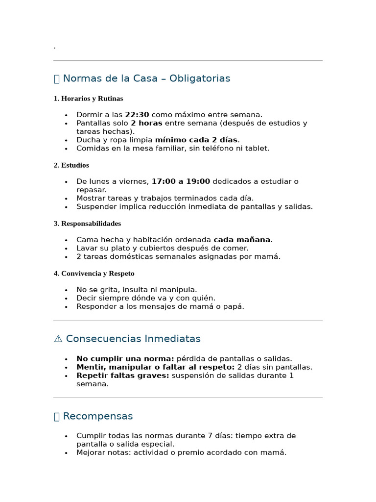 Normas de la Casa: Rutinas y Responsabilidades | PDF