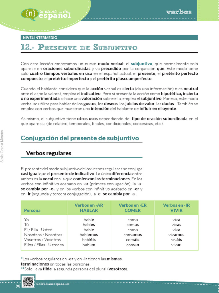 Presente Subjuntivo y Diferencias Con El Indicativo | PDF | Tipología ...