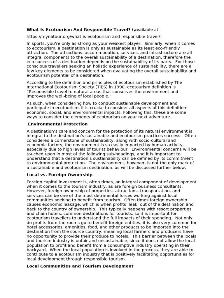 What Is Ecotourism and Responsible Travel | PDF | Tourism | Sustainability