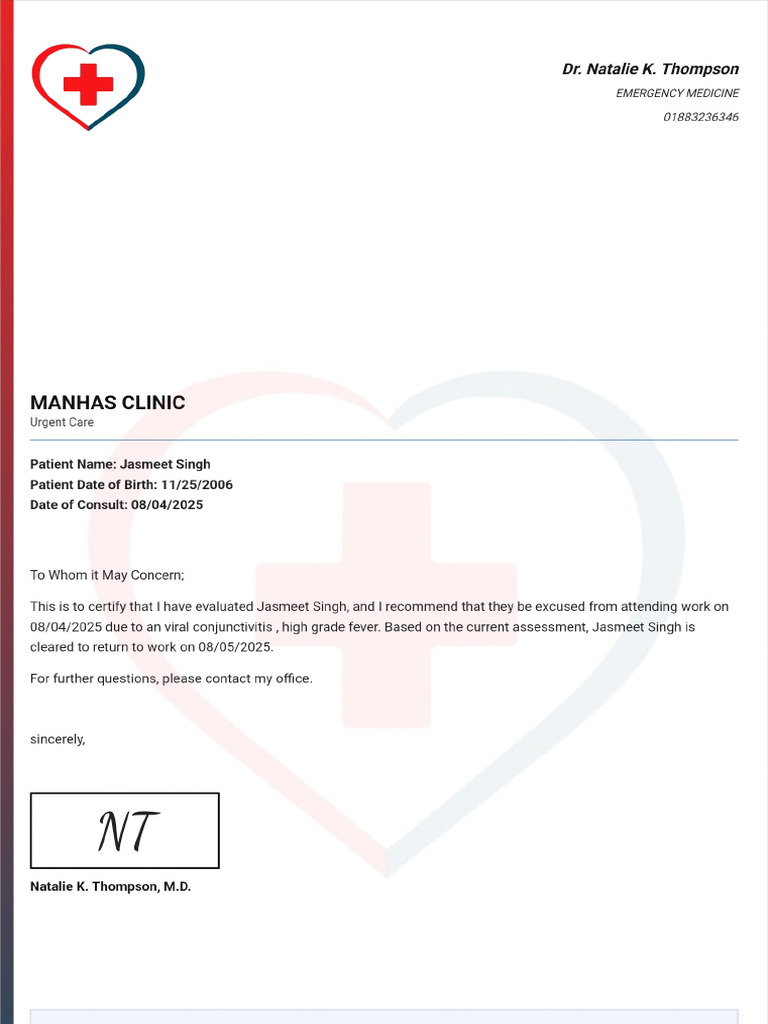Doctor Note With Signature | PDF