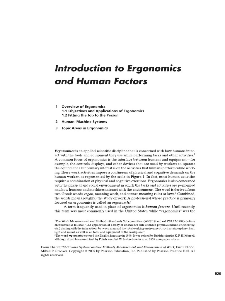 Introduction To Human Factors and Ergonomics (Adapted From - Work ...