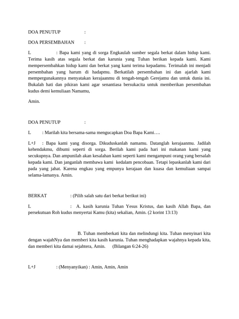 Doa Persembahan dan Penutup Gereja | PDF