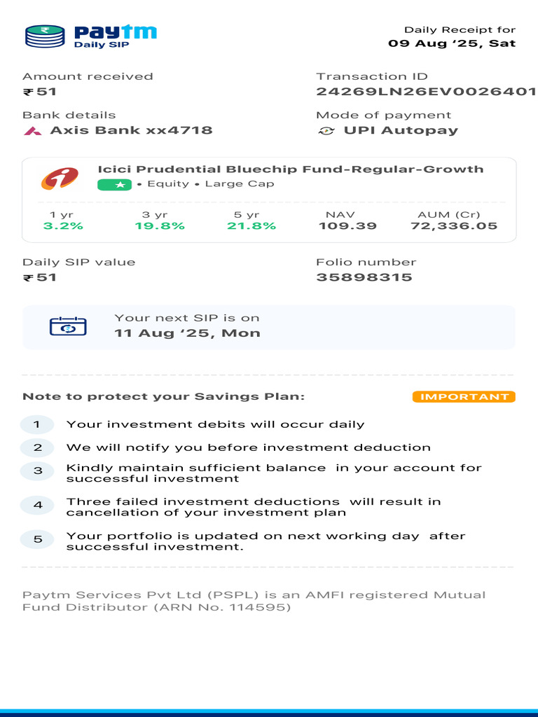 Daily SIP Receipt - 09 Aug 2025 | PDF