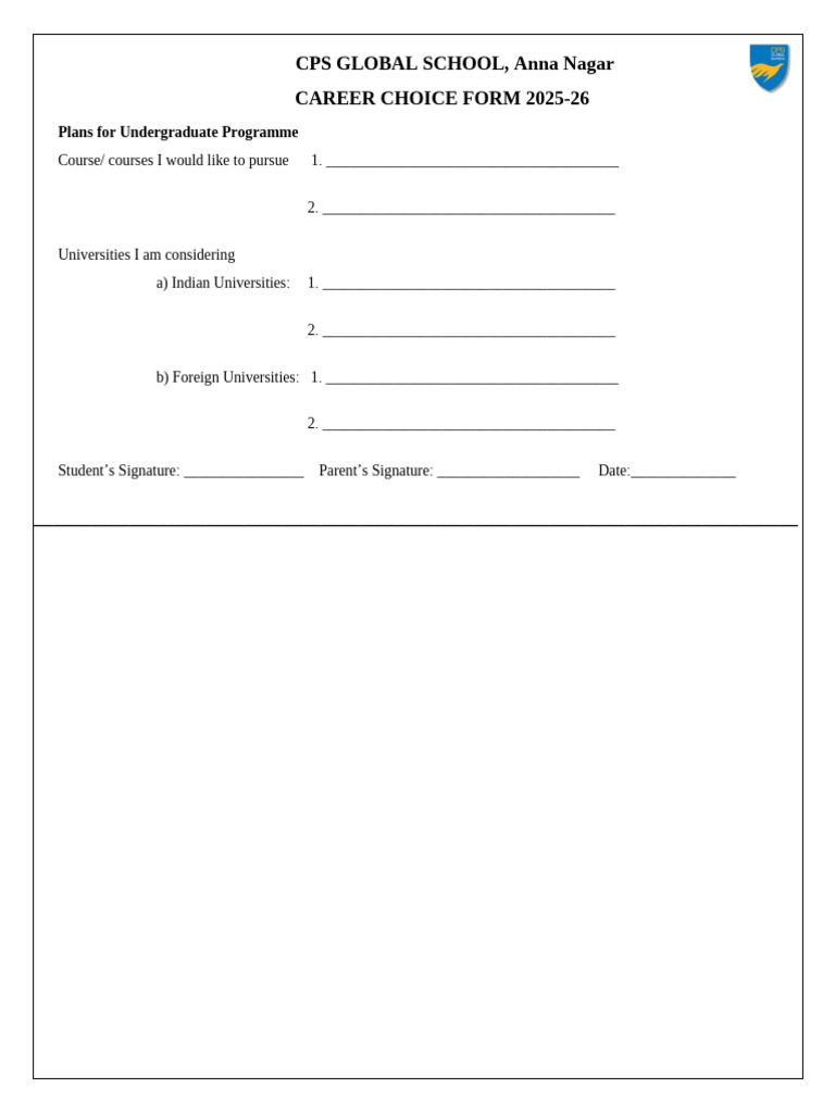 CPS Global School Career Choice Form | PDF