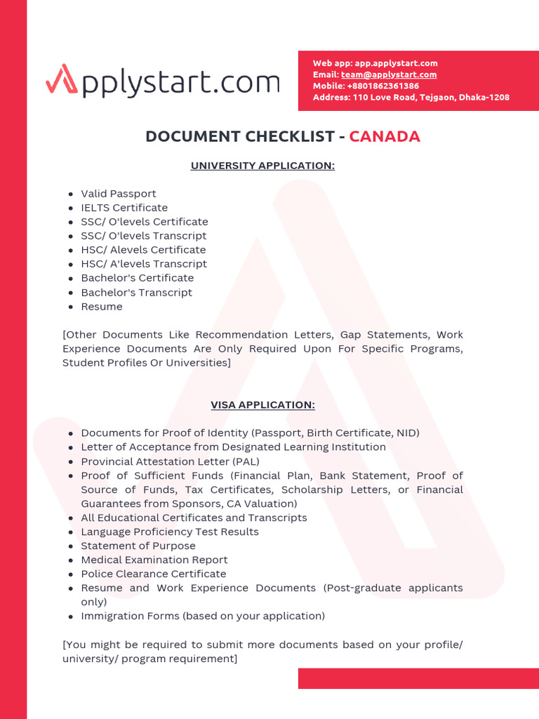 Document Checklist For Canada | PDF | University | International ...
