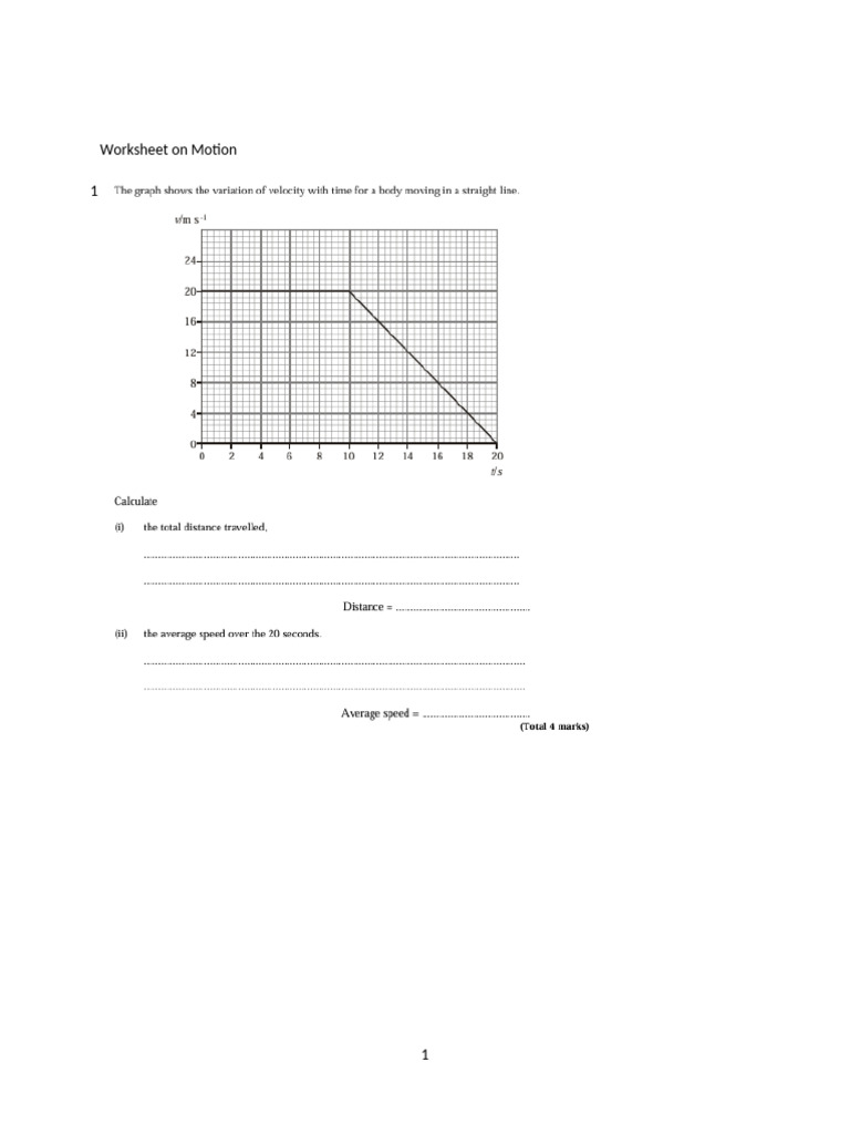 Worksheet On Motion | PDF