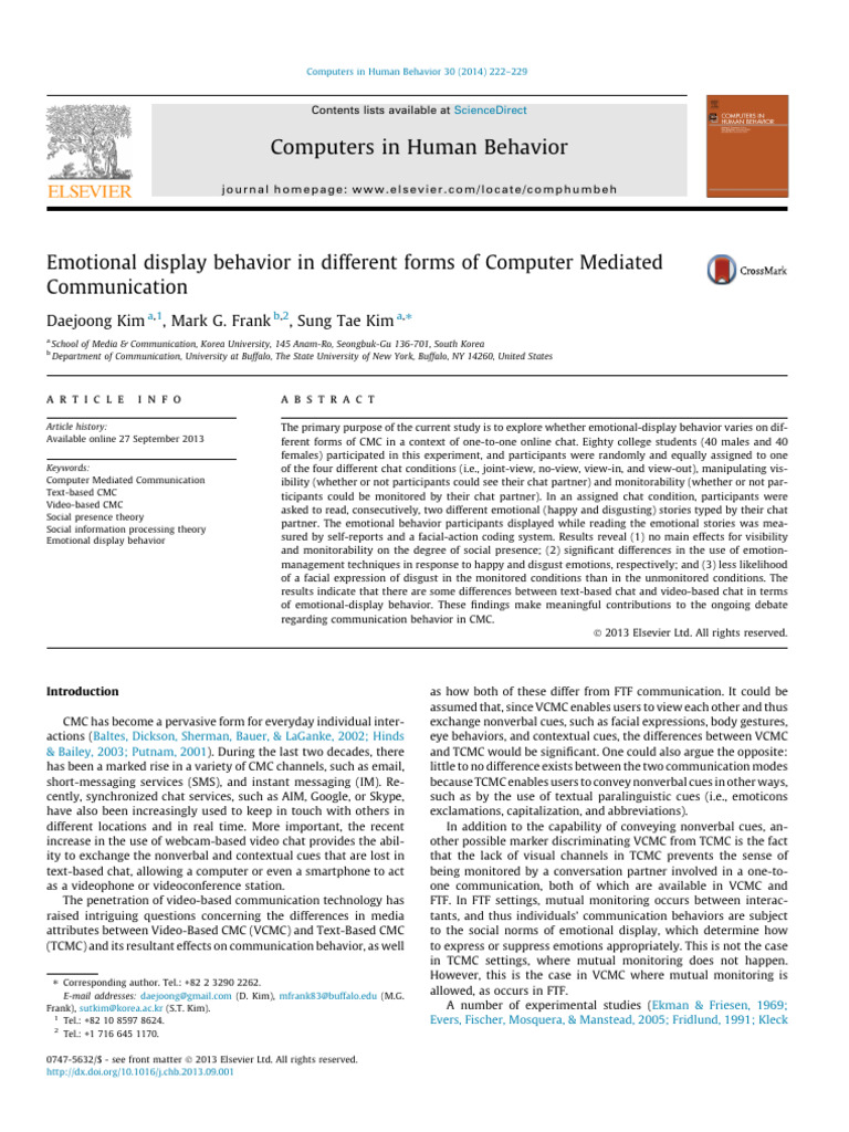 Computers in Human Behavior: Daejoong Kim, Mark G. Frank, Sung Tae Kim ...