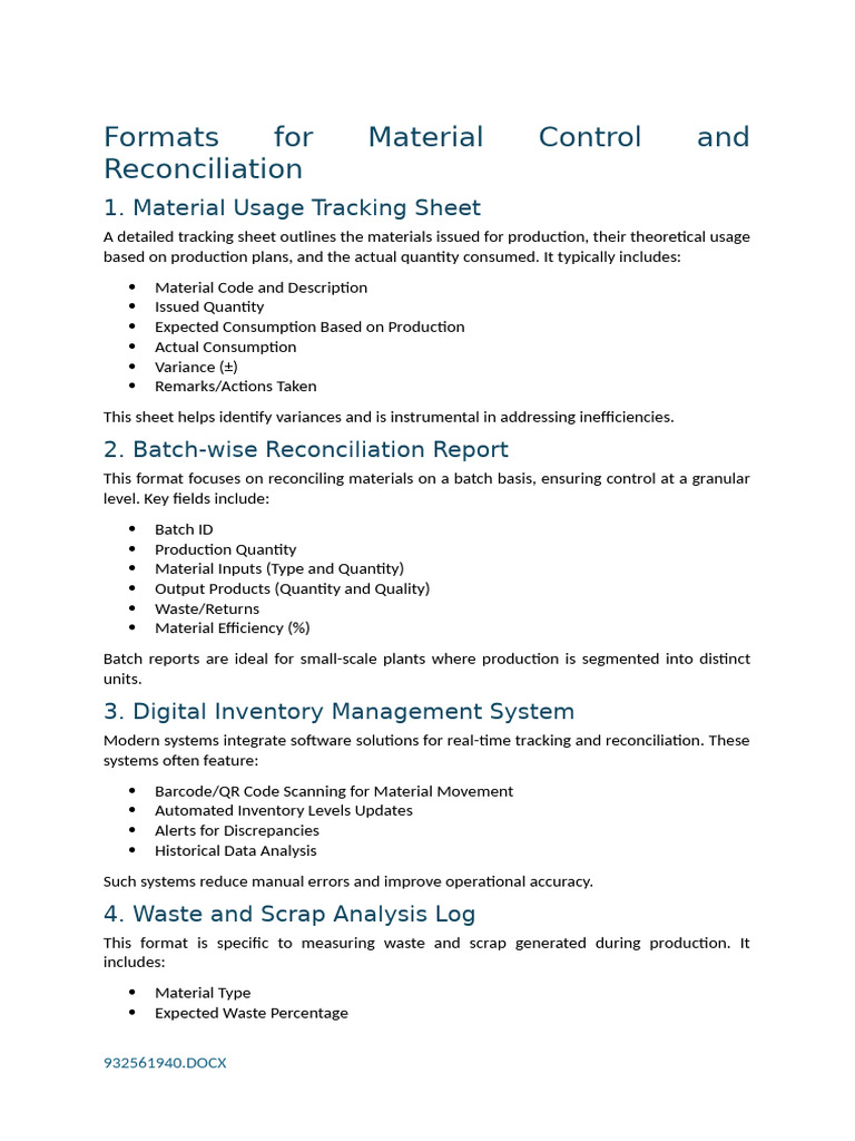 Material Control & Reconciliation Formats | PDF | Transformer | Inventory