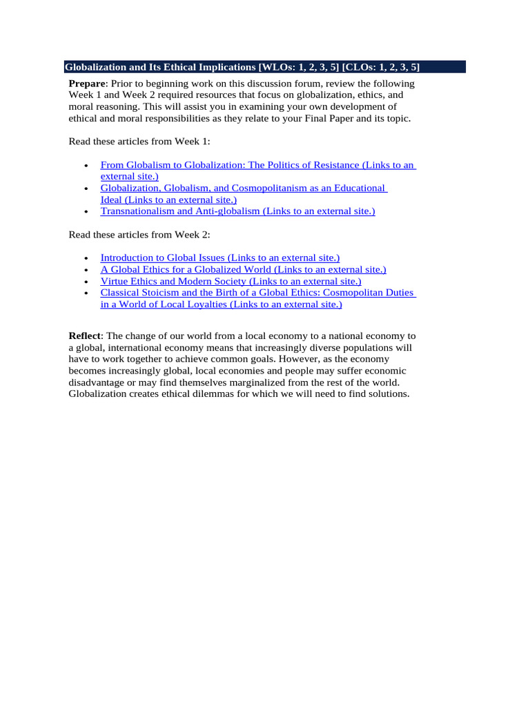 GEN499 Week 2 Discussion-1 | PDF | Citation | Globalization