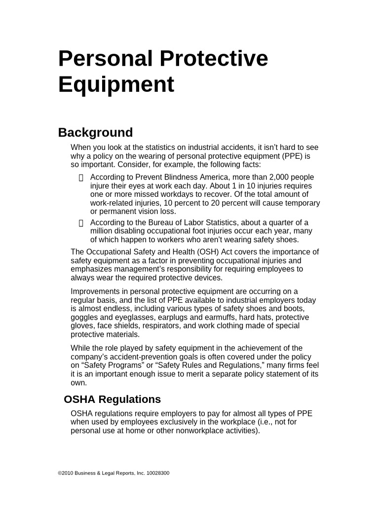 Personal Protective Equipment | PDF | Personal Protective Equipment | Employment