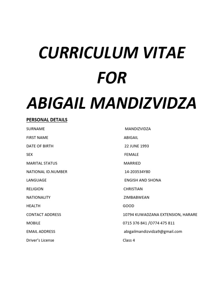 Curriculum Vitae For Abigail Mandizvidza 1 1 1749722450 | PDF