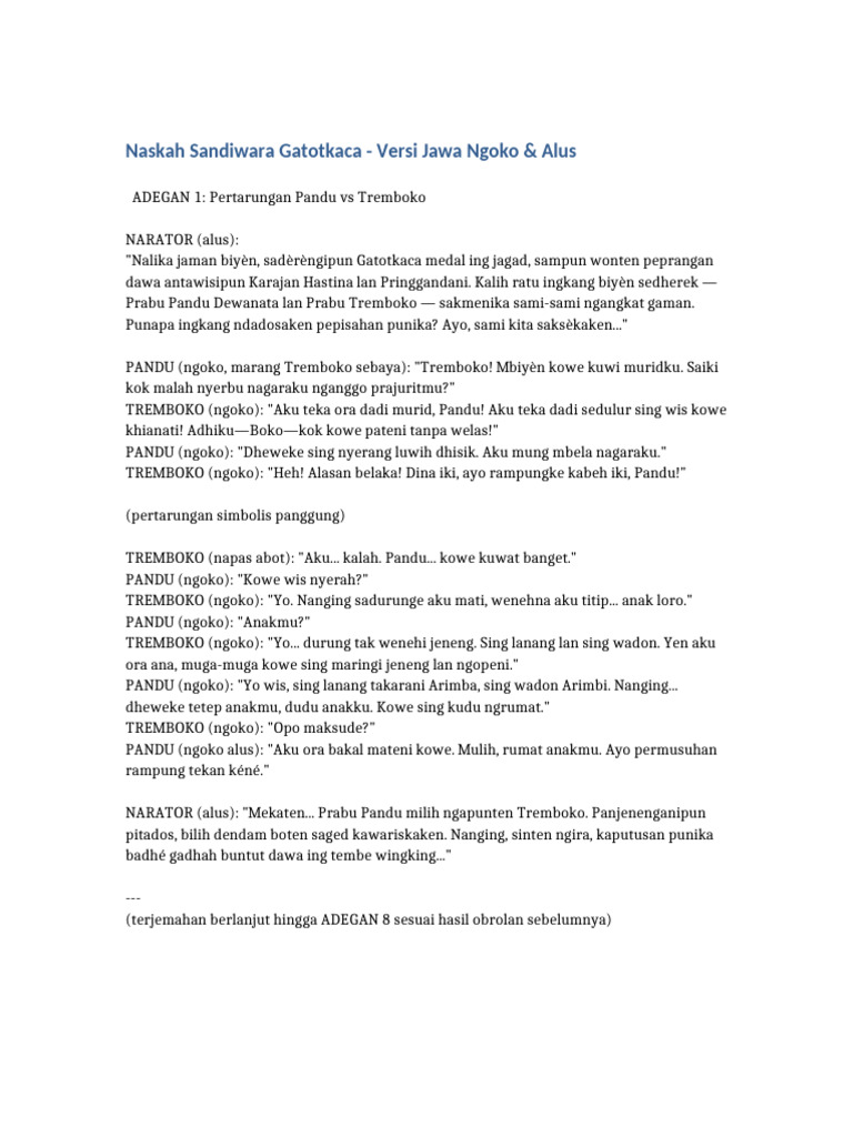 Naskah Gatotkaca Jawa | PDF
