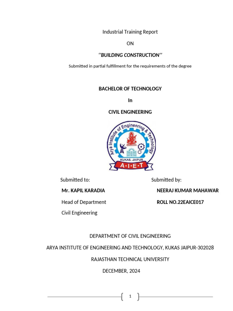 Building Construction Training Report | PDF | Concrete | Foundation ...