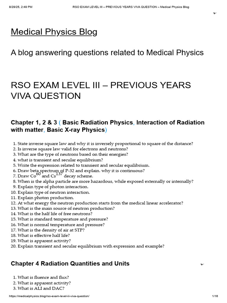 RSO Exam Level III: Past Viva Questions | PDF | Dosimetry | Absorbed Dose