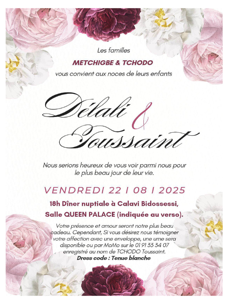 Carte D'invitation Du Mariage Civil de Delali Et Toussaint - 20250814 ...
