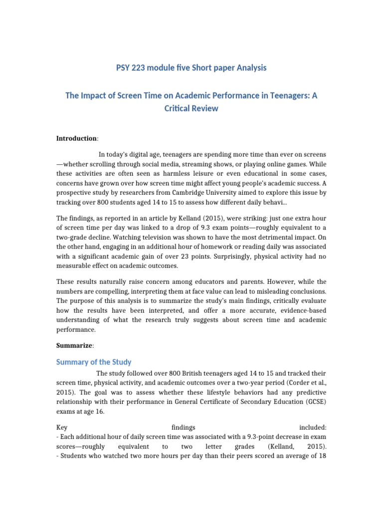 Screen Time Academic Performance Review | PDF | Adolescence | Causality