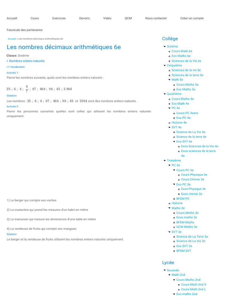 Rangement des Nombres Décimaux 6e | PDF | Nombre | Décimal