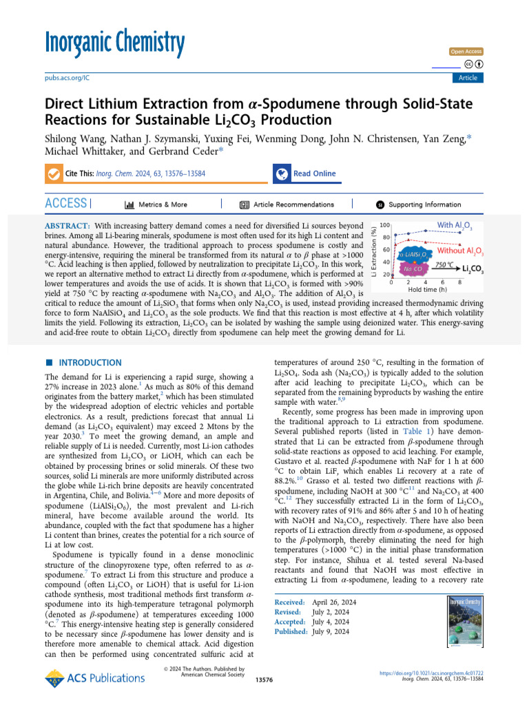 Sustainable Lithium Extraction from Spodumene | PDF | Lithium ...