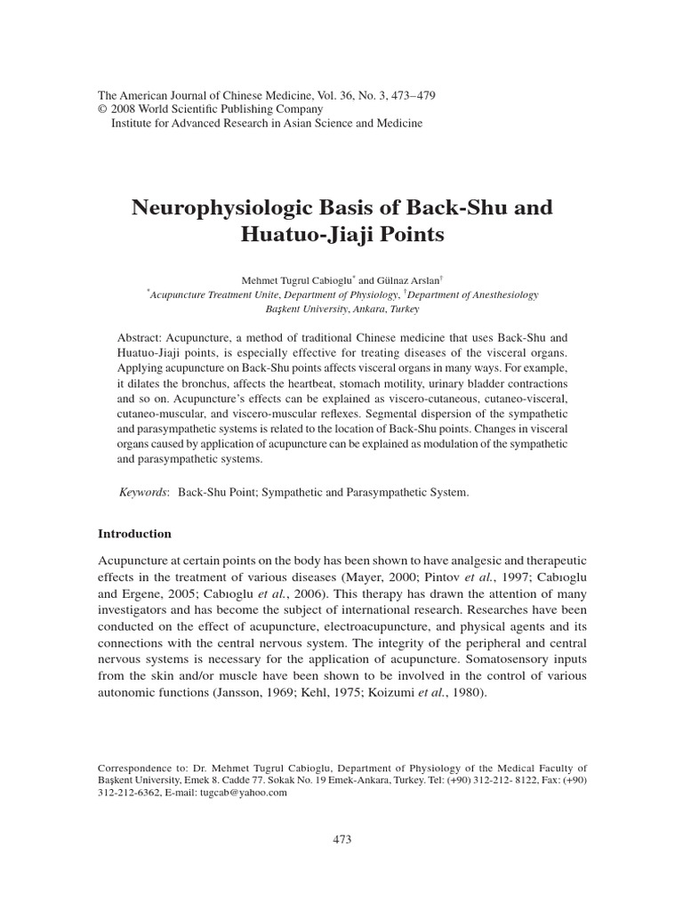Neurophysiology of Back-Shu Points | PDF | Autonomic Nervous System ...