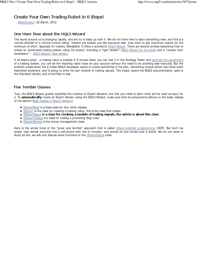 Create Your Own Trading Robot in 6 Steps! - MQL5 Articles | PDF | Parameter (Computer ...
