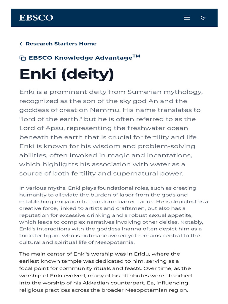 Enki: Sumerian God of Wisdom and Water | PDF | Deities | Mesopotamian ...