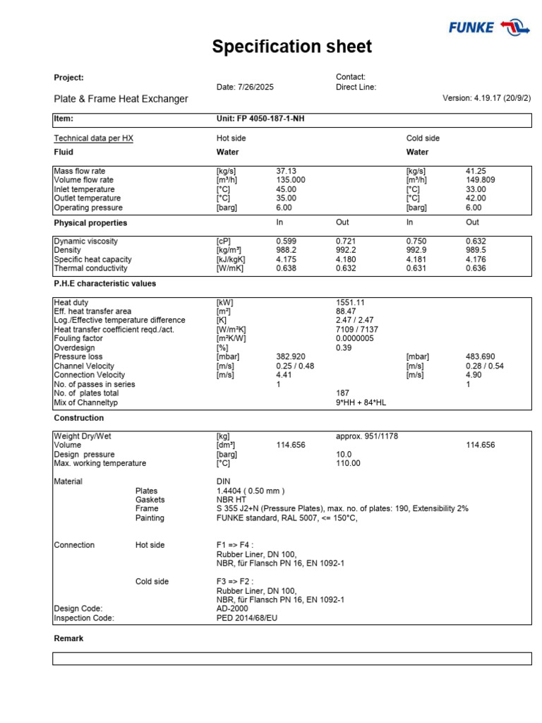Specification Sheet of FP 4050-187 | PDF | Flow Measurement | Heat Exchanger