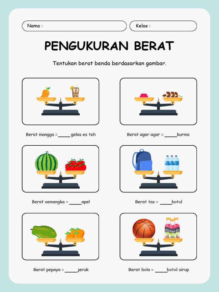 Lembar Kerja Pengukuran Berat Biru Ilustratif | PDF