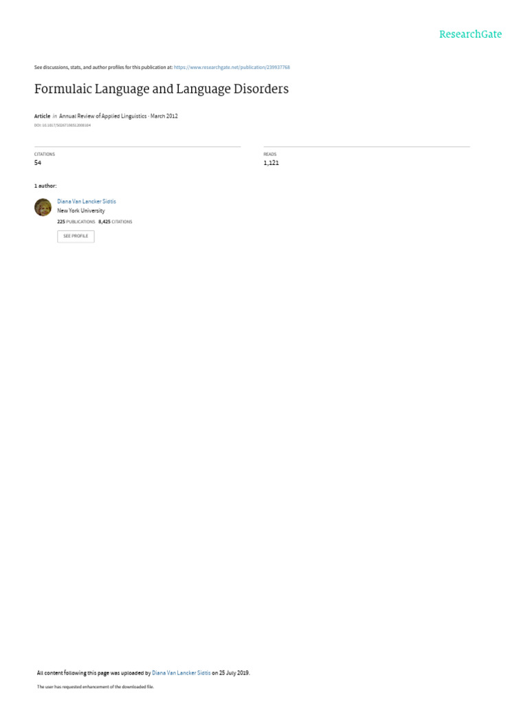 Formulaic Language Language Disorders | PDF | Aphasia | Speech