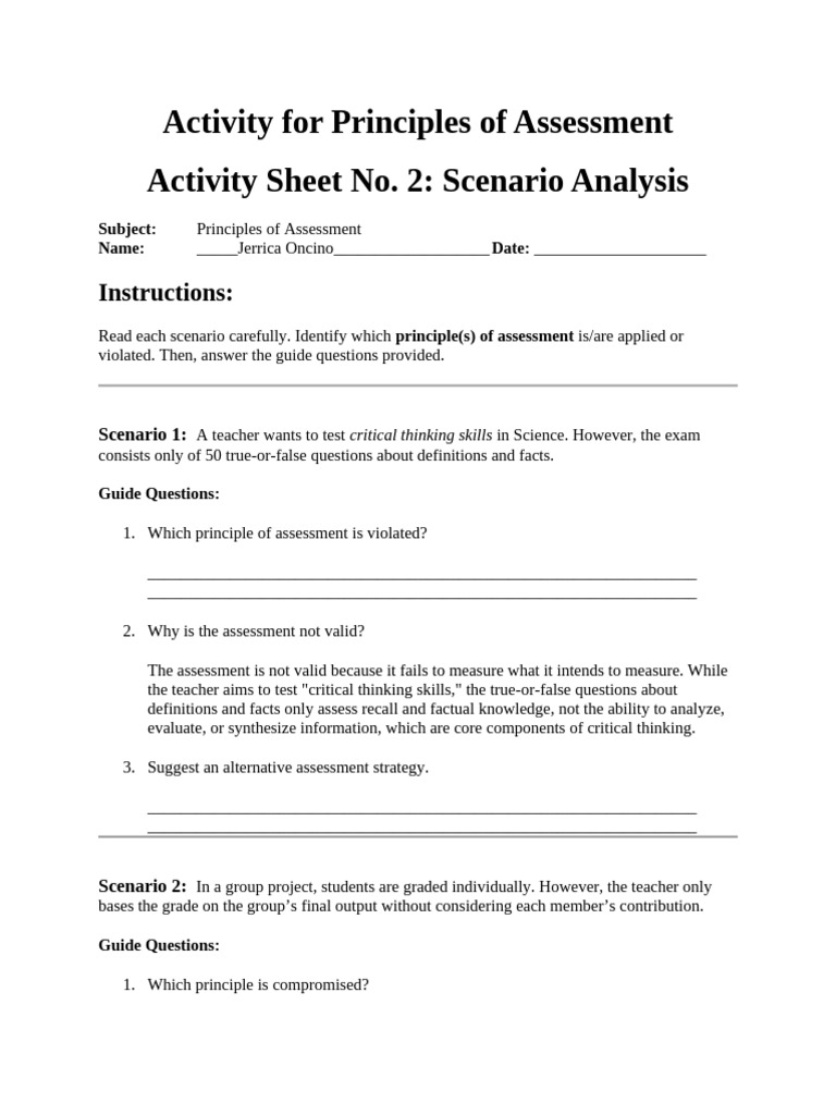 Critical Thinking Assessment Principles | PDF | Educational Assessment ...