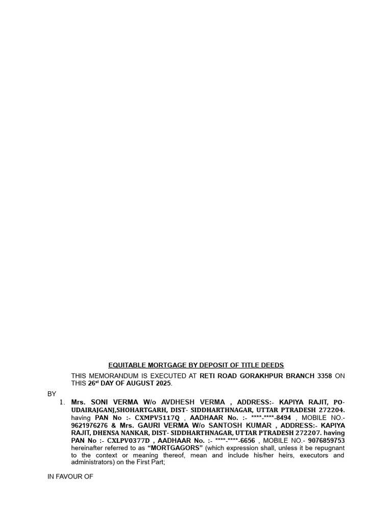 Equitable Mortgage Agreement Details | PDF | Mortgage Law | Interest
