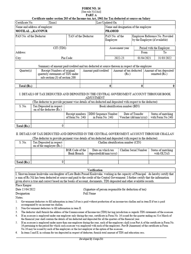 Form 16-1: TDS Certificate Summary | PDF | Tax Deduction | Taxation