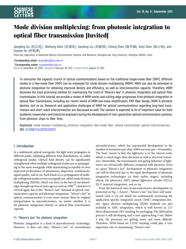 Mode Division Multiplexing: From Photonic Integration To Optical Fiber Transmission (Invited ...