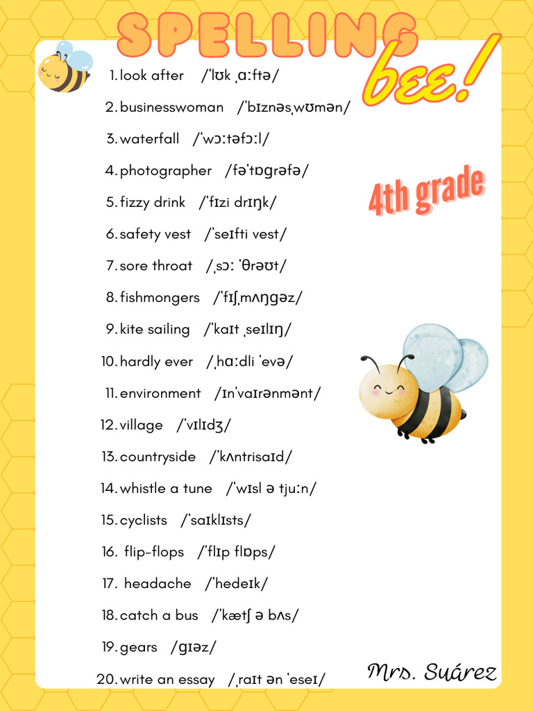 4th Grade Spelling Bee Word List 2025 | PDF