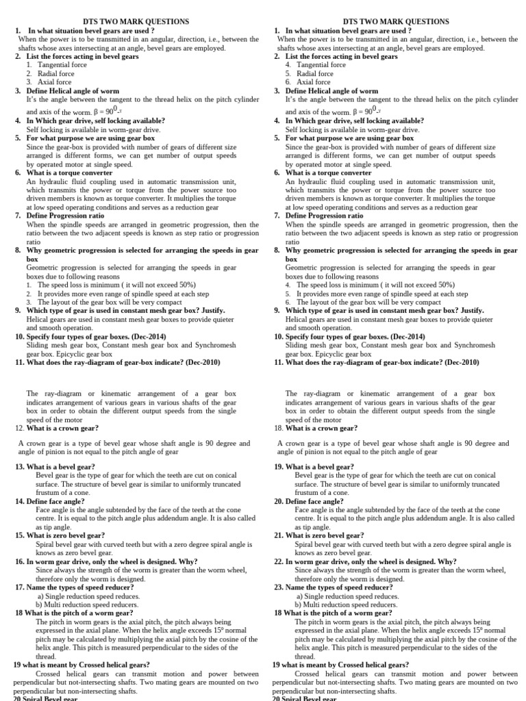 Two Marks | PDF | Gear | Helix