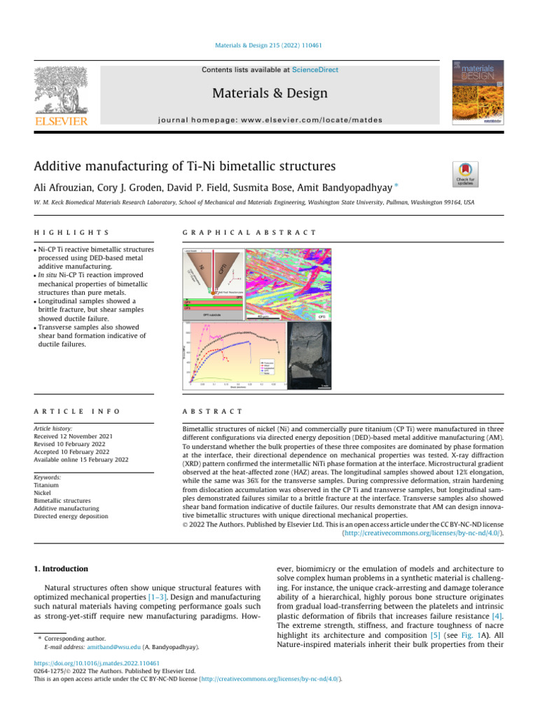 Additive Manufacturing of Ti-Ni Bimetallic Structures | PDF | Fracture ...