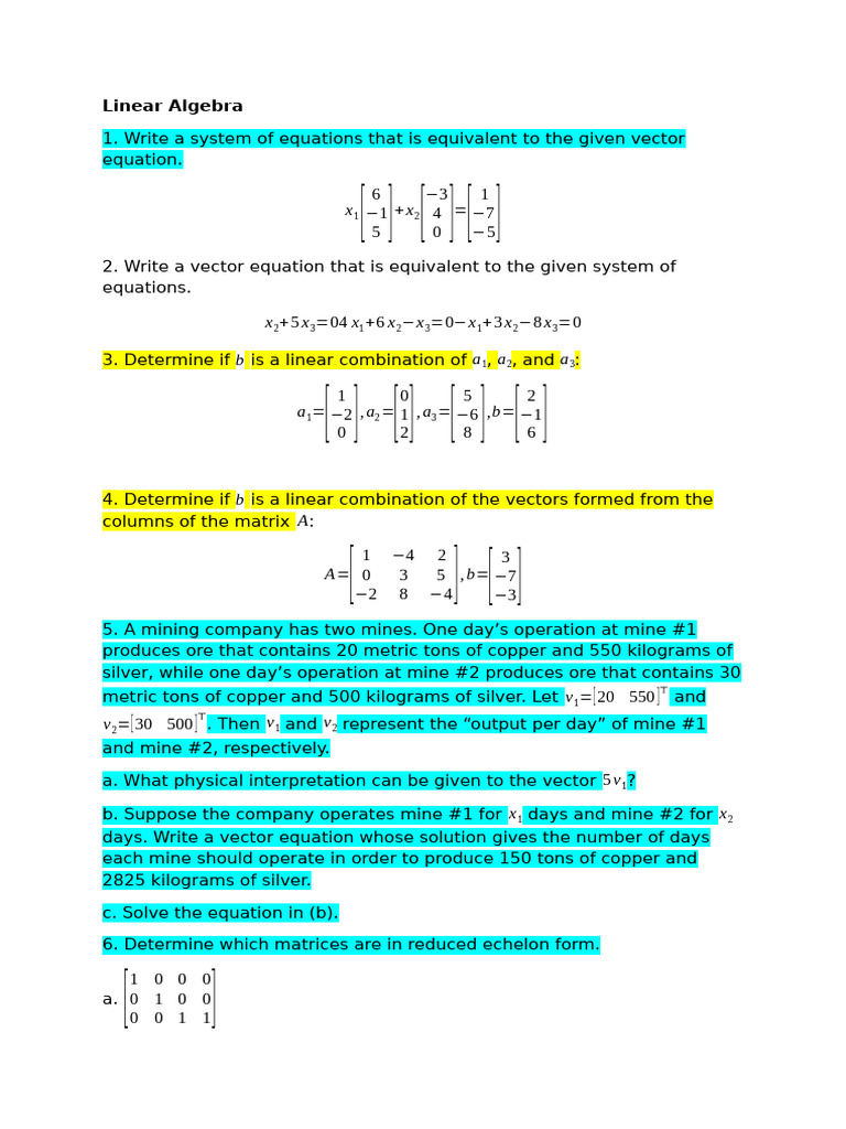 Linear Algebra Systems and Solutions | PDF | Vector Space | Linear Algebra
