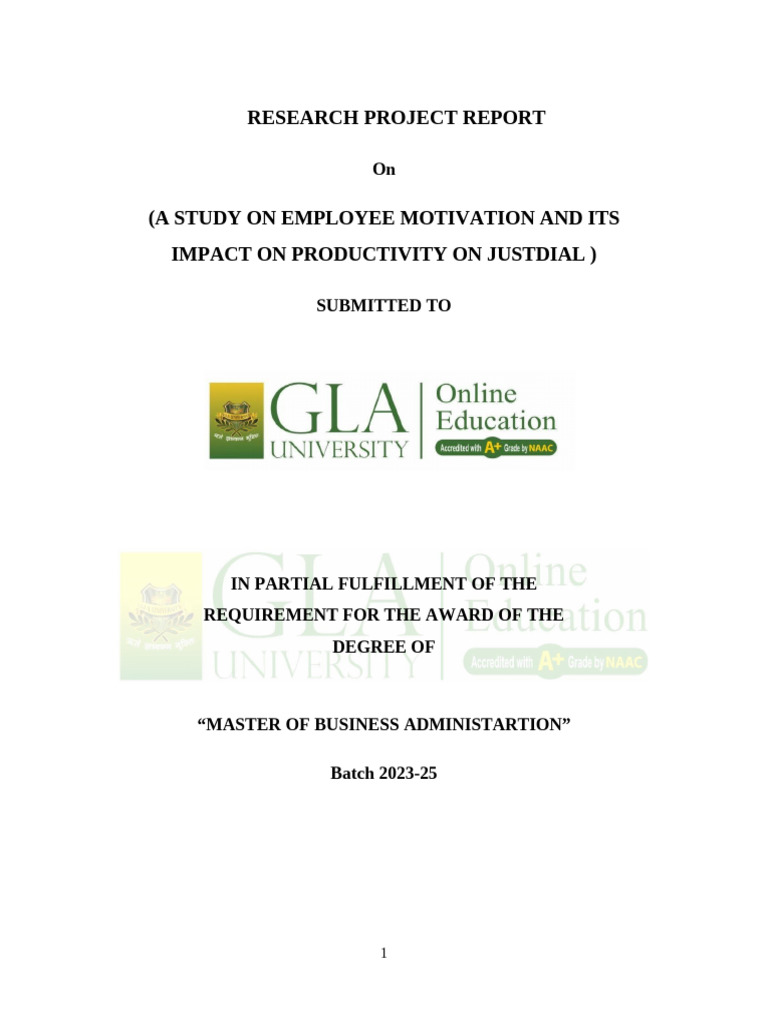 Research Project Report For MBA IV Sem Shalu Nisha | PDF | Motivation ...