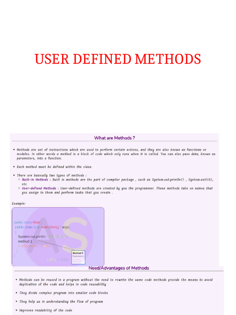 Chapter 5 User Defined Methods | PDF