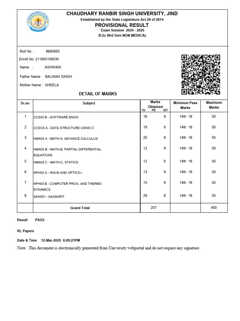 Provisional Marksheet (2)-1 | PDF