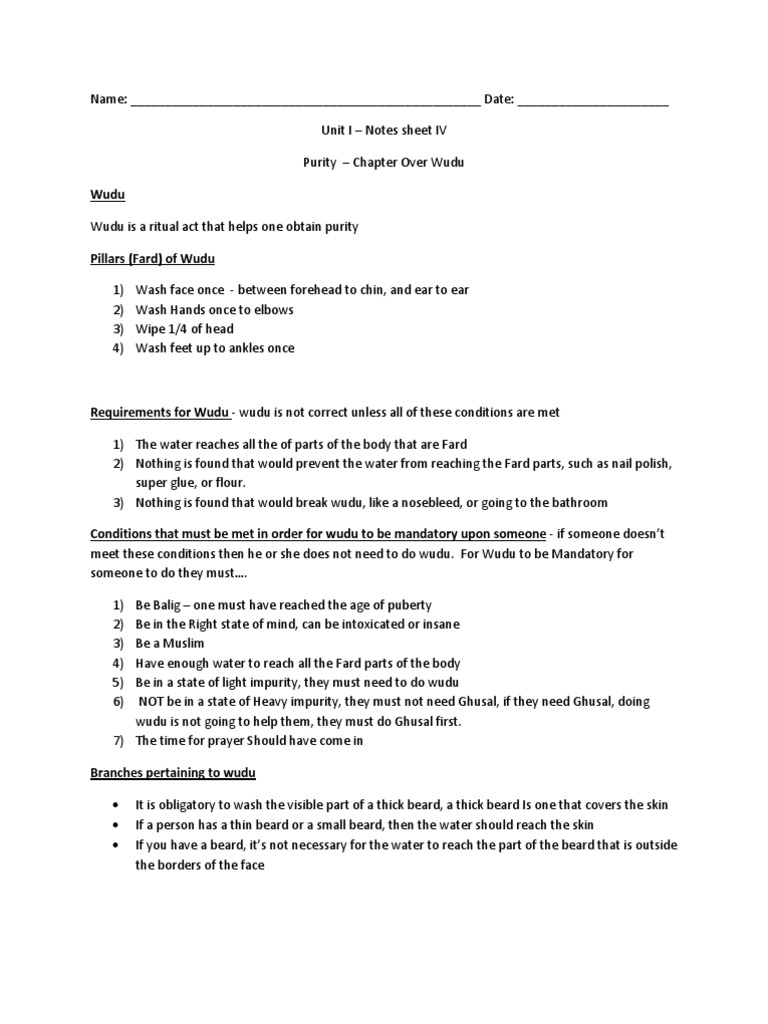 Notes Sheet Wudu | PDF | Religious Behaviour And Experience | Abrahamic ...