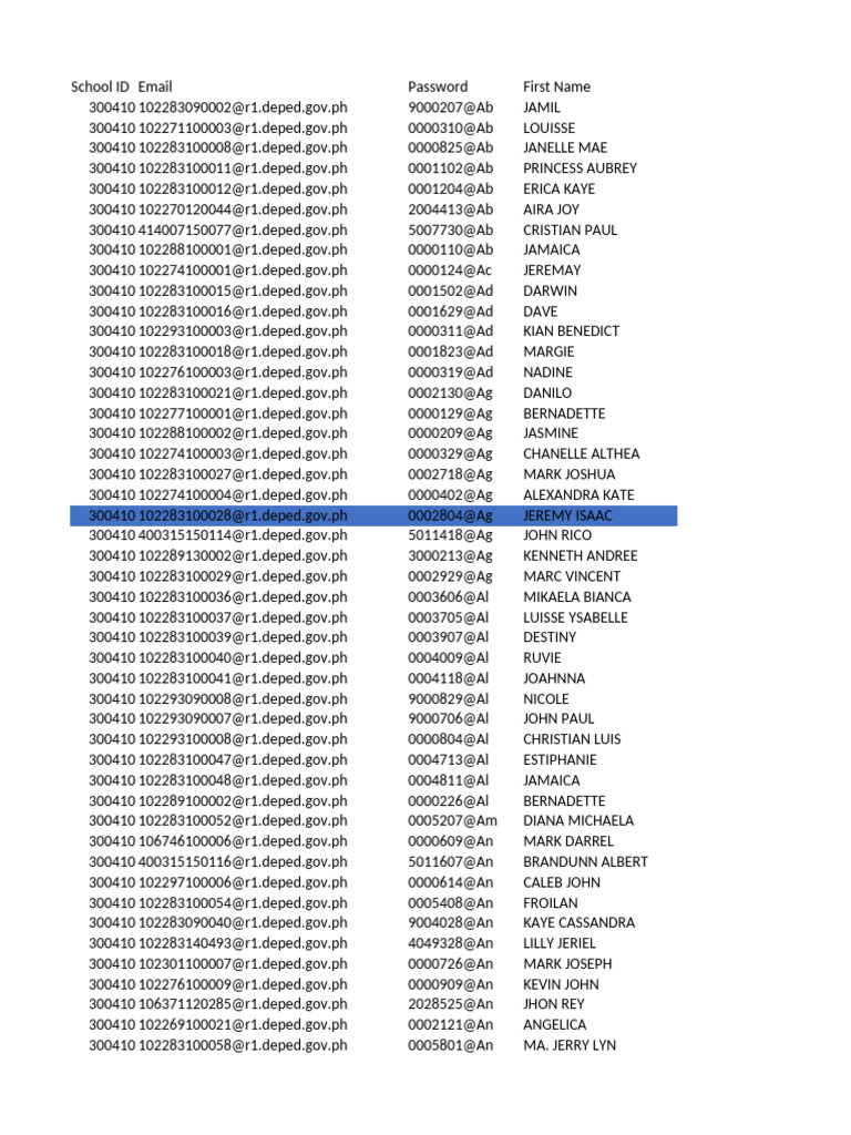 Student Email and ID List | PDF