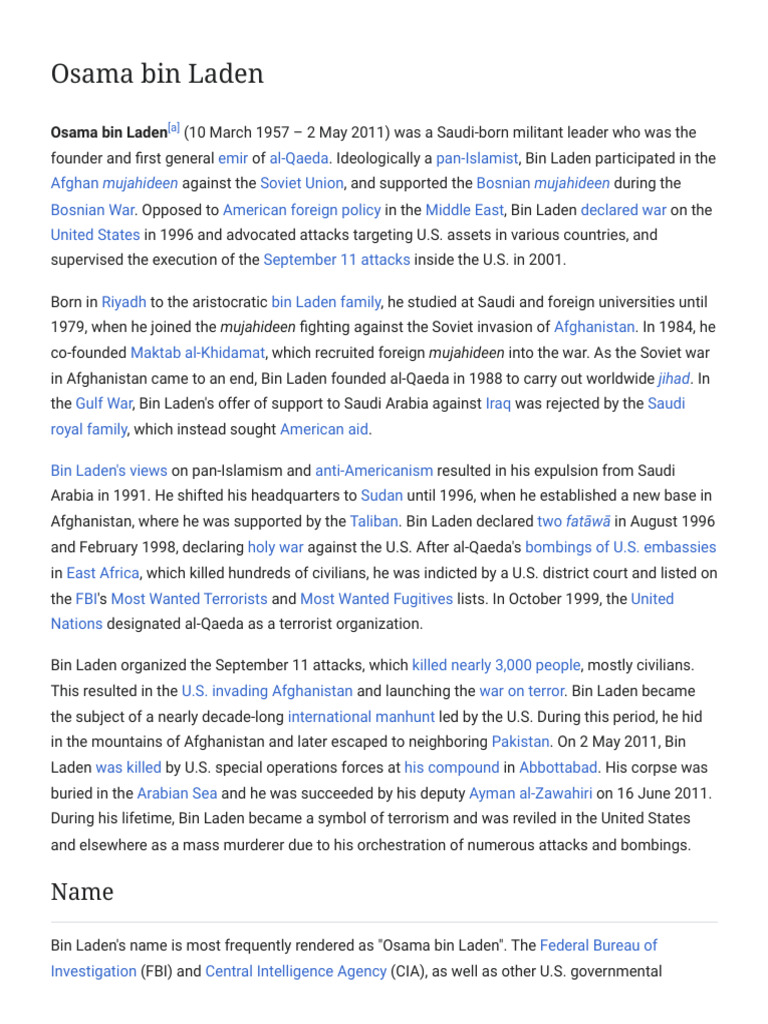Osama bin Laden: Key Facts and Legacy | PDF | Osama Bin Laden | Al Qaeda