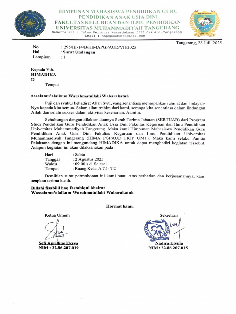 Surat Undangan Himadika | PDF