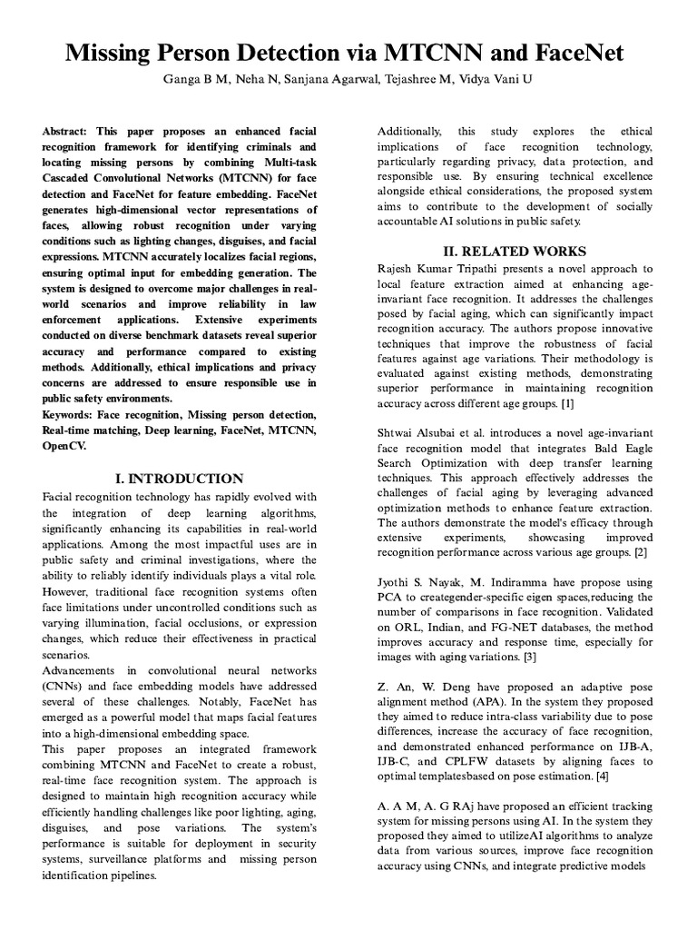 Missing Person Detection with MTCNN & FaceNet | PDF | Databases | System