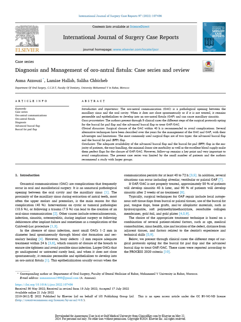 International Journal of Surgery Case Reports: Asma Azzouzi, Lamiae ...