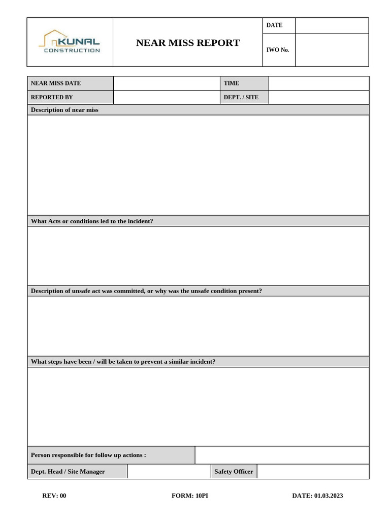 Near Miss Reporting Form PDF | PDF