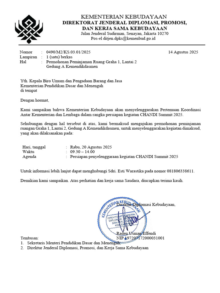 Surat Peminjaman Ruangan | PDF